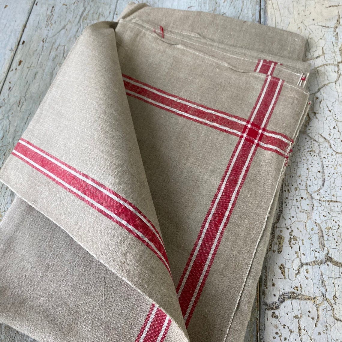 Vintage European Mangle Cloth Linen With Red Stripes Table Cloth Runner ...