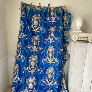 128X56 LARGE 1860 Curtain Prussian Blue French Rococo Floral ...