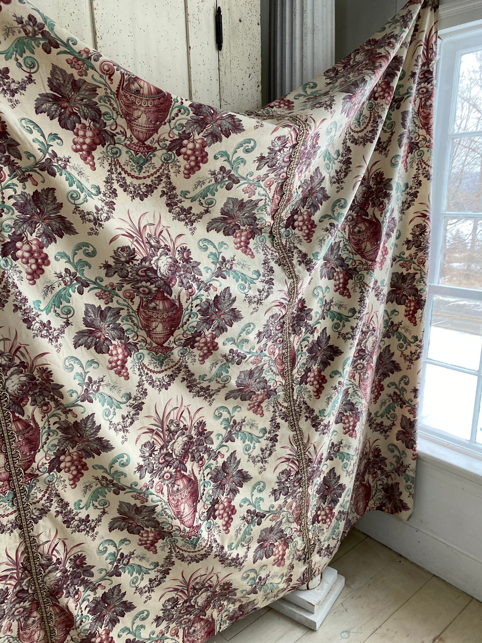 Antique Drape Curtain French Grape Urn Pattern Curtain Purple Teal ...