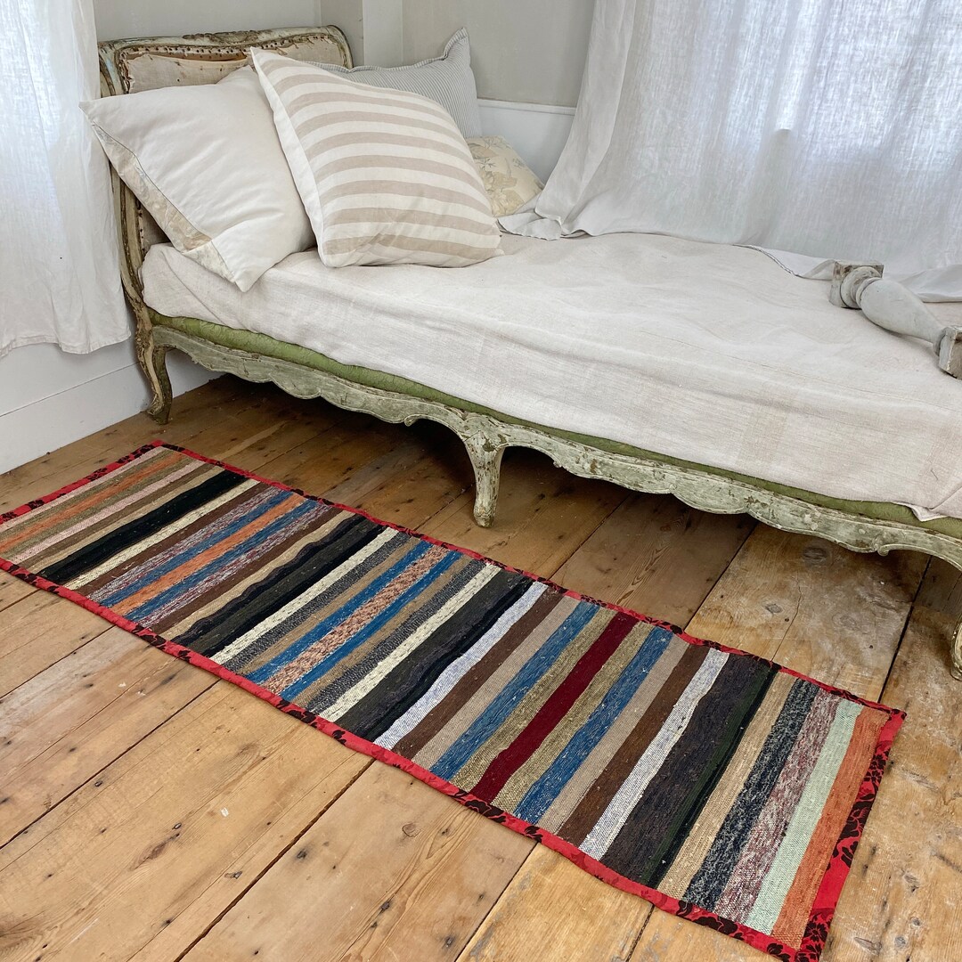 23x74 FRENCH Charentaise Vintage Rag Rug Carpet Hand Woven Handmade ...