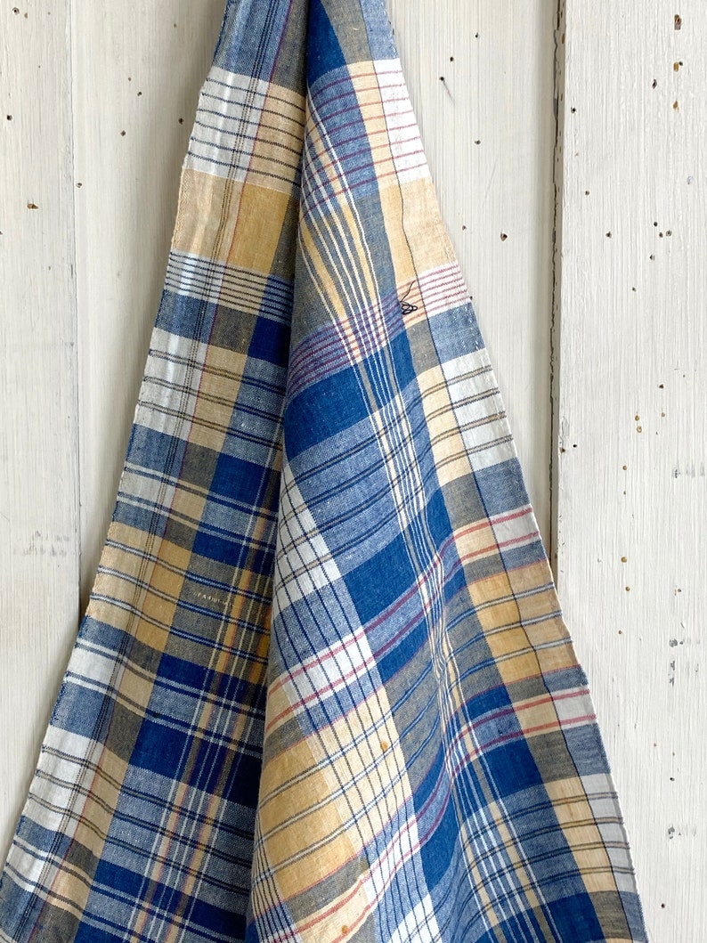 Bandana Neckerchief Antique French Plaid Blue Golden - Etsy