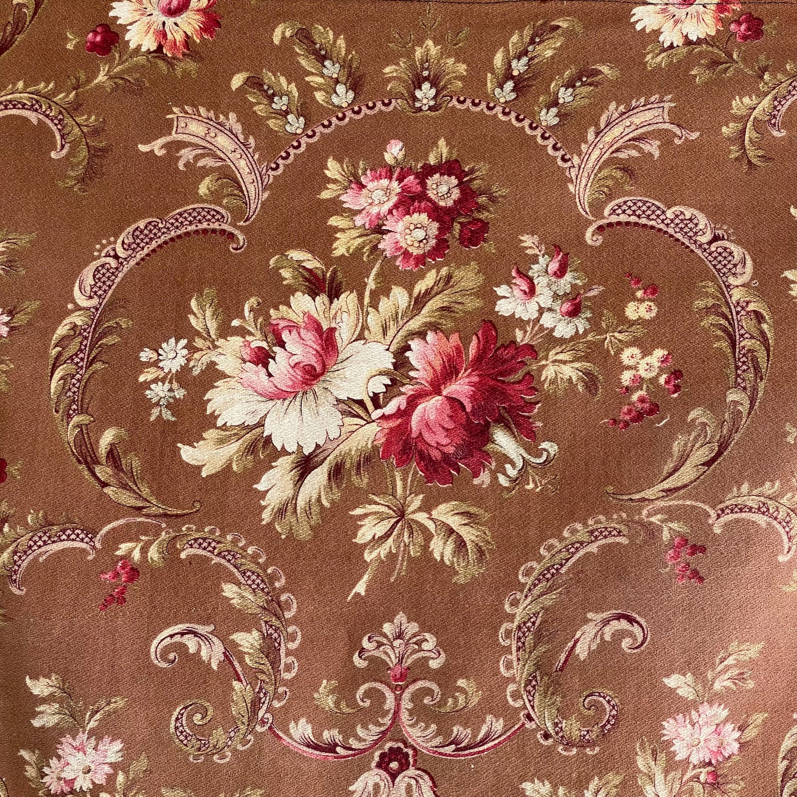 Brown Rococo French Fabric Material C 1900 Printed Cotton - Etsy