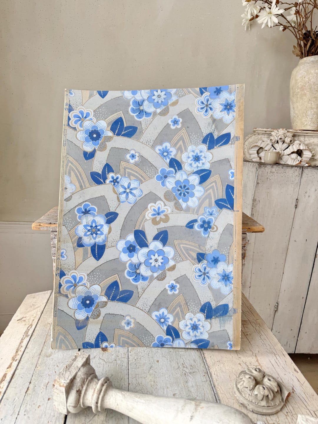 25x20 1920's Wallpaper French Hand Block Printed Antique Wall Art ...