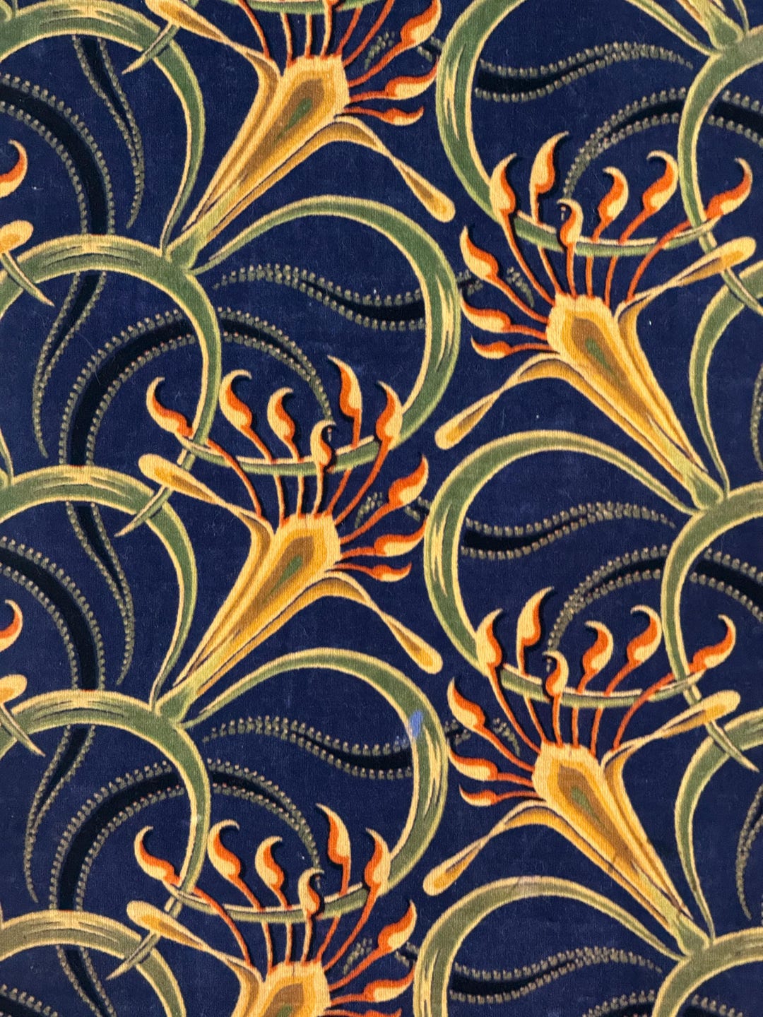 84x27 AMAZING Antique Printed Velvet Silk Fringe Art Nouveau Fabric ...