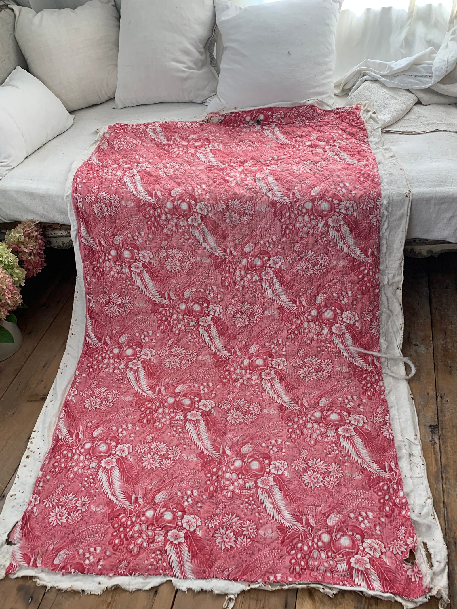 Antique French Toile Alsace Bedding Textile 1800 Pink Toile - Etsy