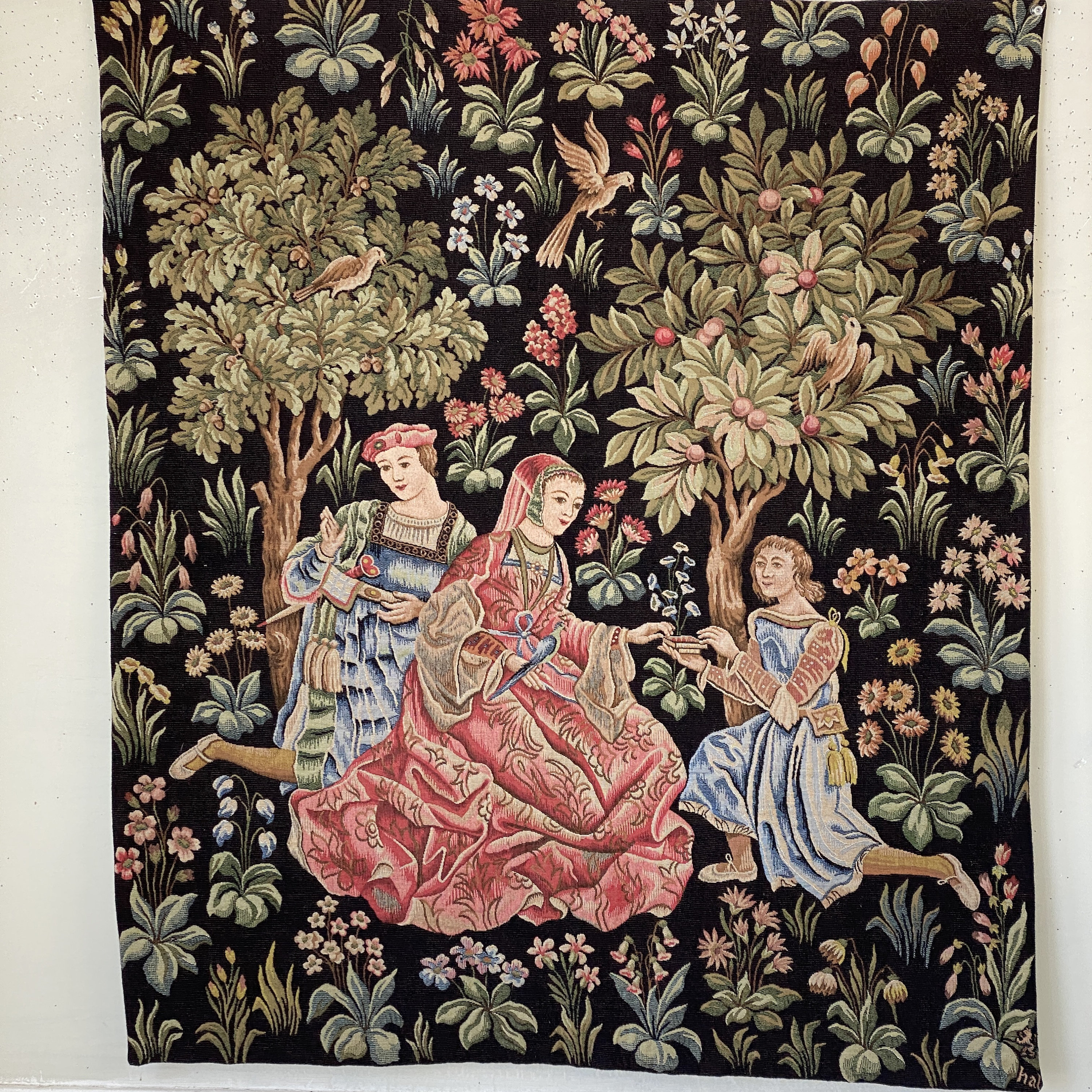 Vintage French 30 X 36 Tapestry Wool Jacquard Weave Black Mediaeval ...