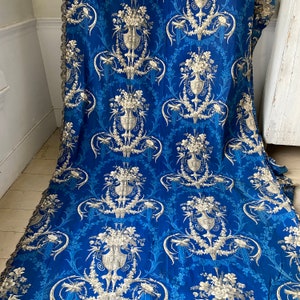 128X56 LARGE 1860 Curtain Prussian Blue French Rococo Floral ...