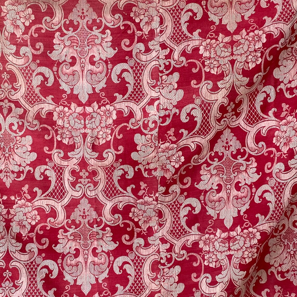 Antique French Red Damask Fabric 1850 Fabric Upholstery Curtain Fabric ...