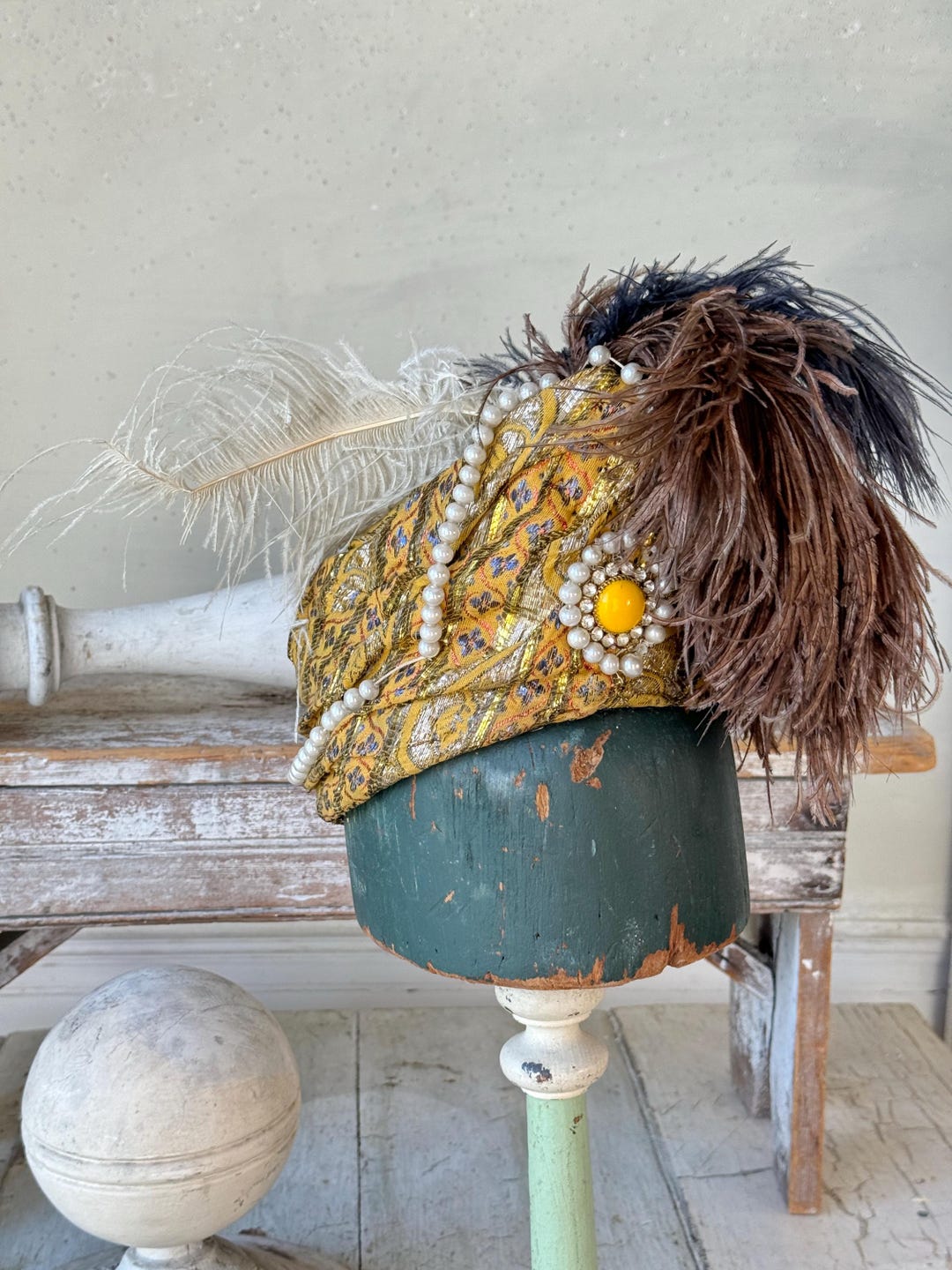 1930's Vintage French Turban Costume Drama Theater Hat Feather Plumes ...