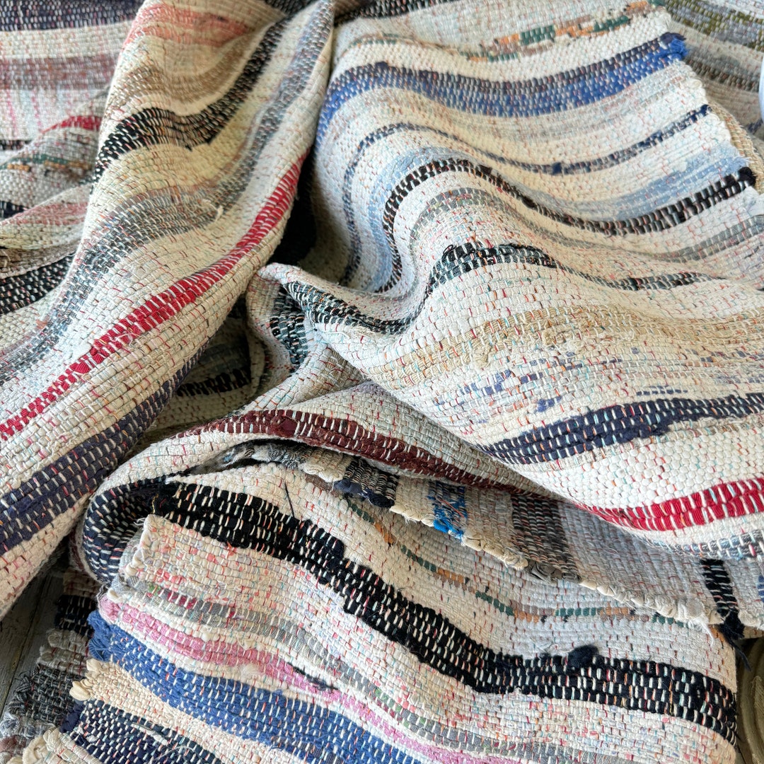 4.7 Yards X 32 DAMAGED SALE European Rag Rug Hand Woven Vintage Plaid ...