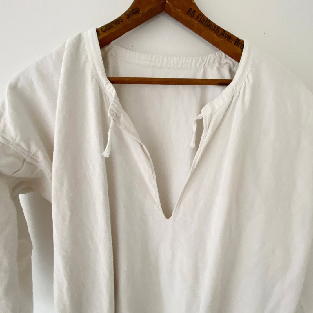 Antique French Chemise Night Shirt Tunic French Linen Tie Collar White ...