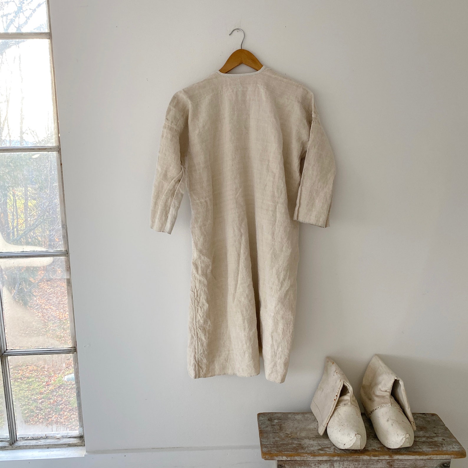 Natural Linen Chemise Shirt Antique French Nightgown 