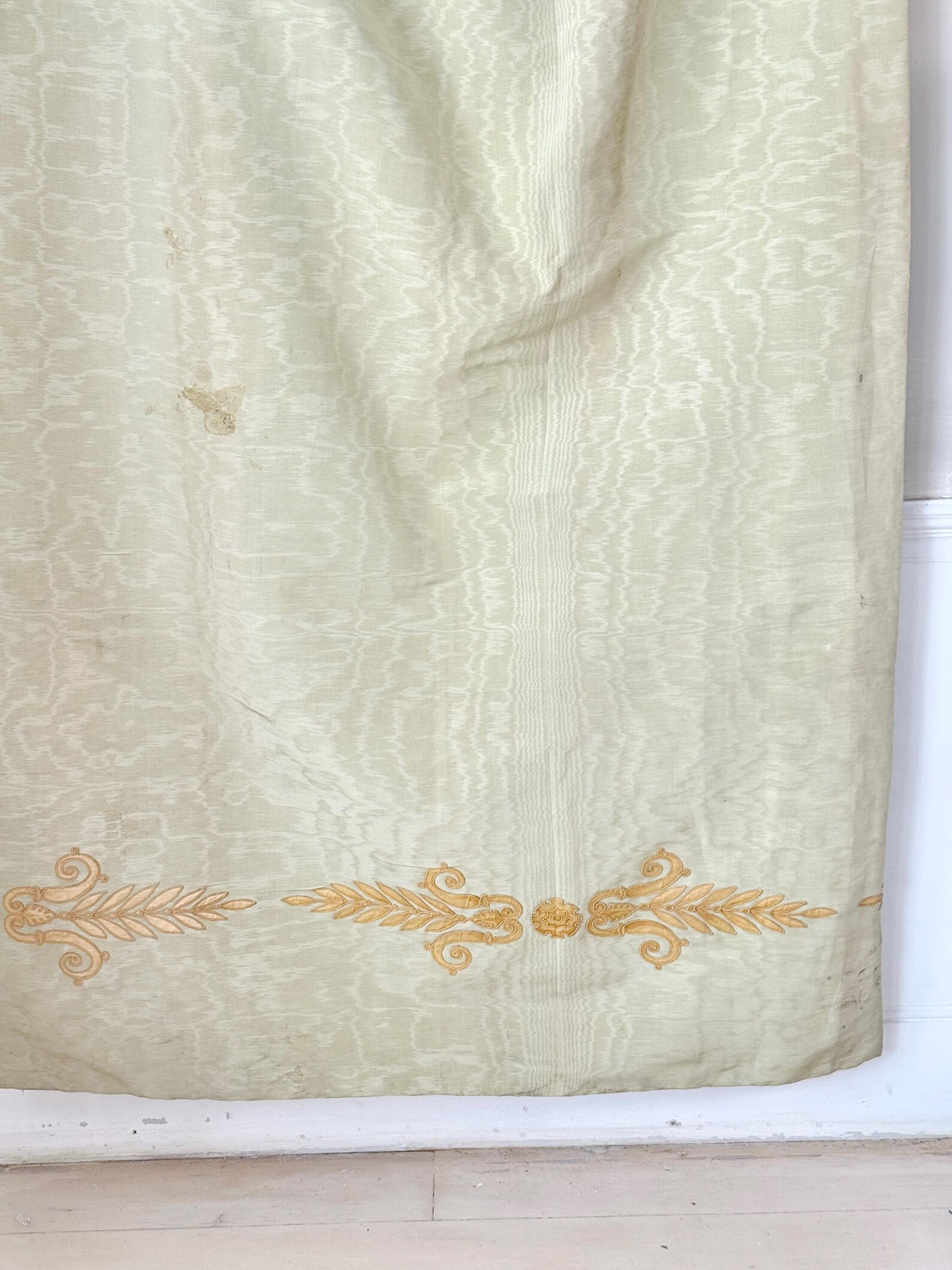 70x40 1930 French Silk Moire Pale Apple Green Curtain French Drape ...
