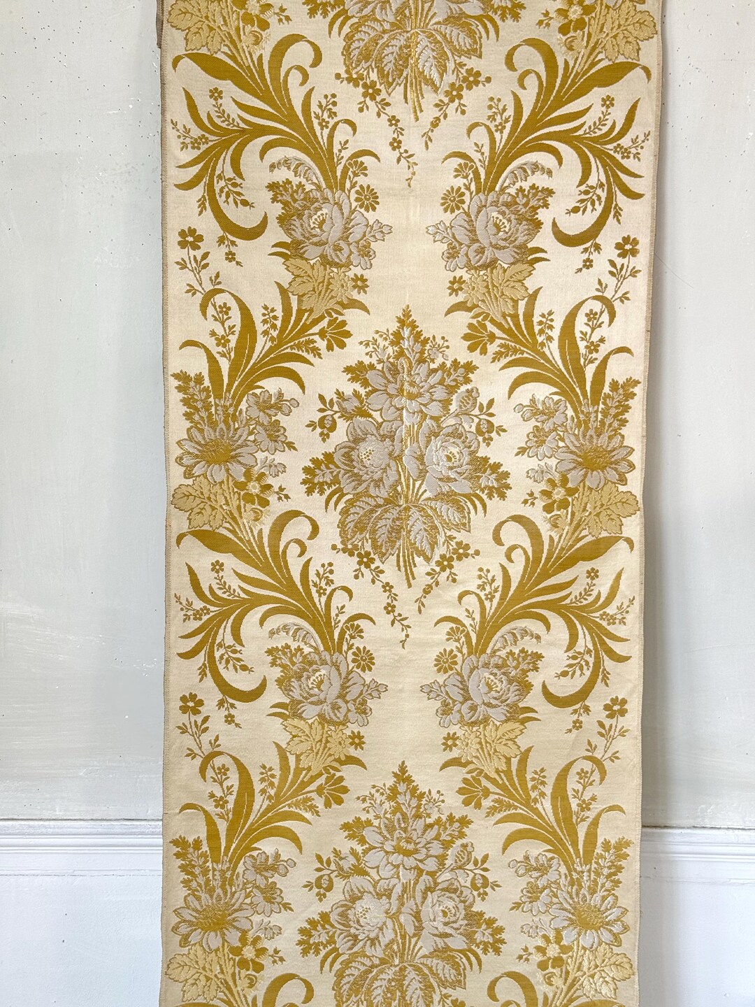 1.5 Yards ( 3 Available) Antique Gold French Damask Woven HEAVY Weight ...