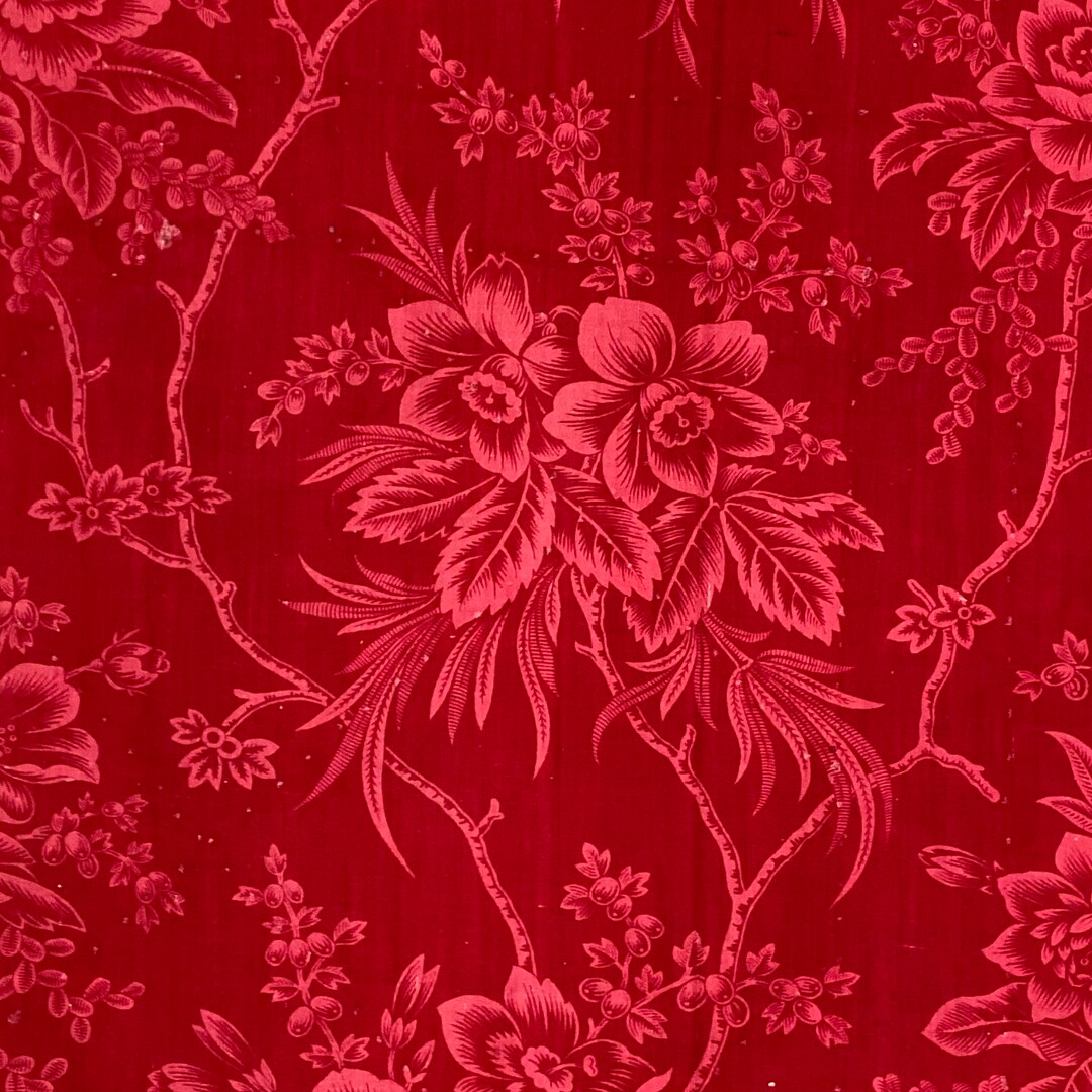 Vibrant Red French Fabric C1870 Light Weight Cotton Hand Block Printed ...
