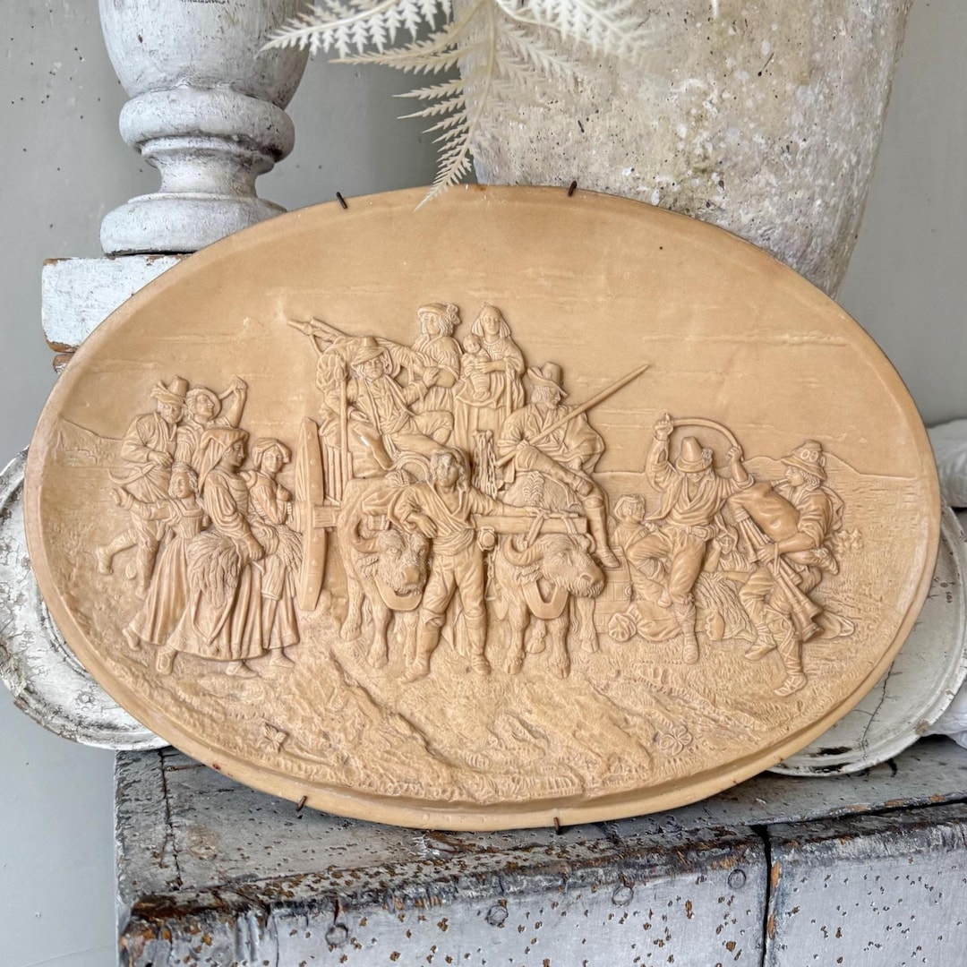 Antique Plaster Relief Wall Plaque French Country Scene Decorative Tile ...