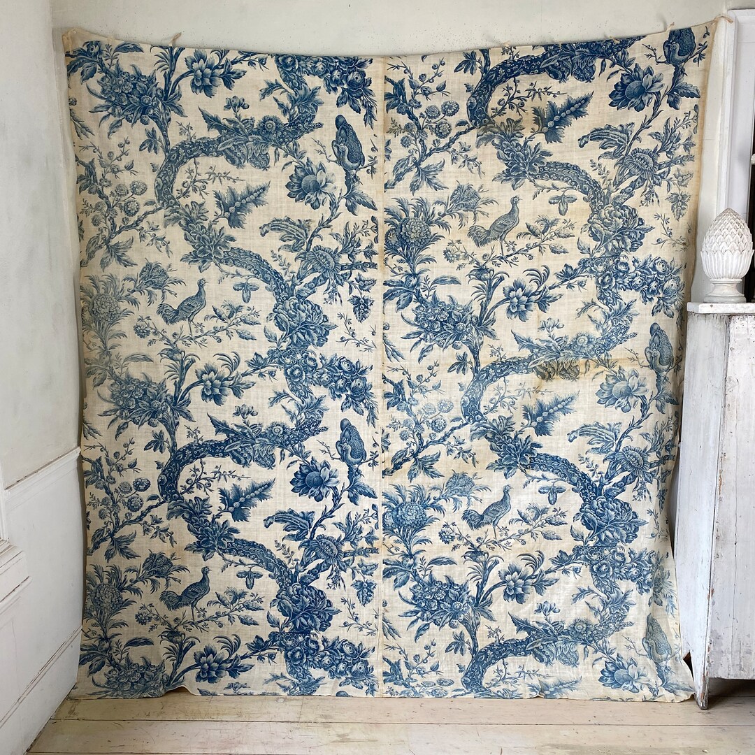 1775 Antique Bromley Hall English Toile Fabric Bed Hanging 18th Century ...