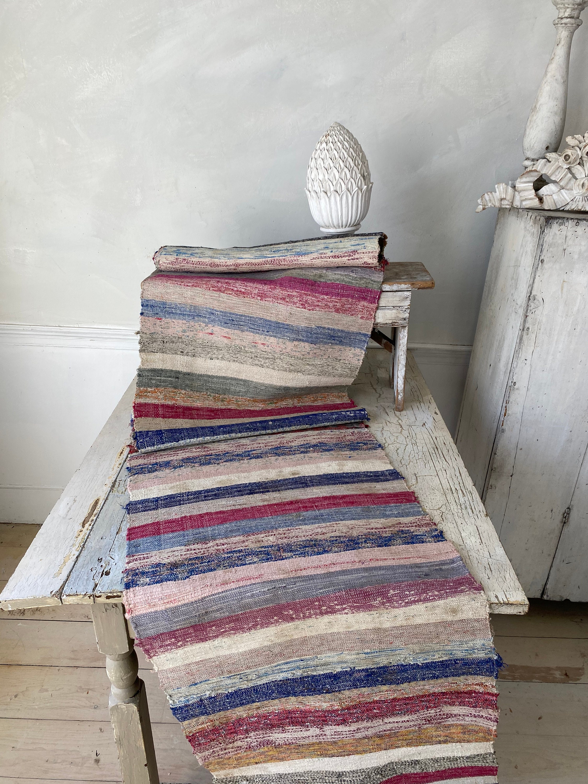 European Rag Rug Hand Woven Vintage Plaid Striped Runner | Etsy