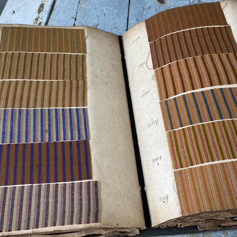 French Antique Pattern Sample Book Woven Fabric Document Historical ...