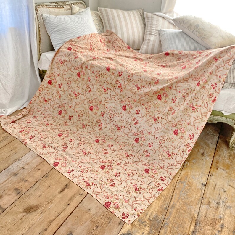 Antique French Fabric Faded Pink Floral Material Cloth From - Etsy