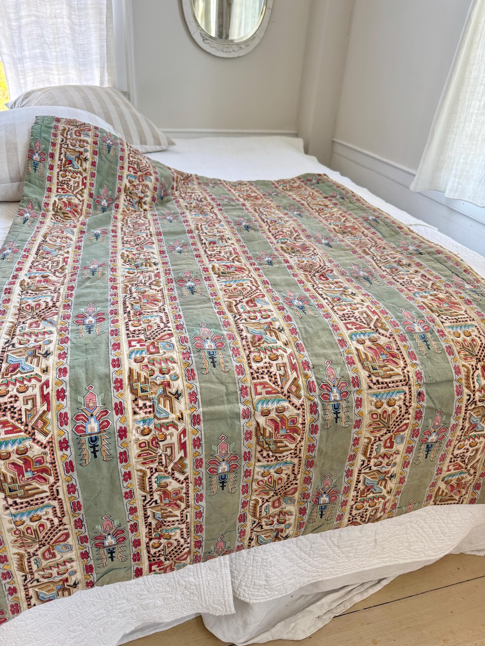 61x43 Antique French Boutis Quilt 1880 Hand Stitched Kilim Pattern ...