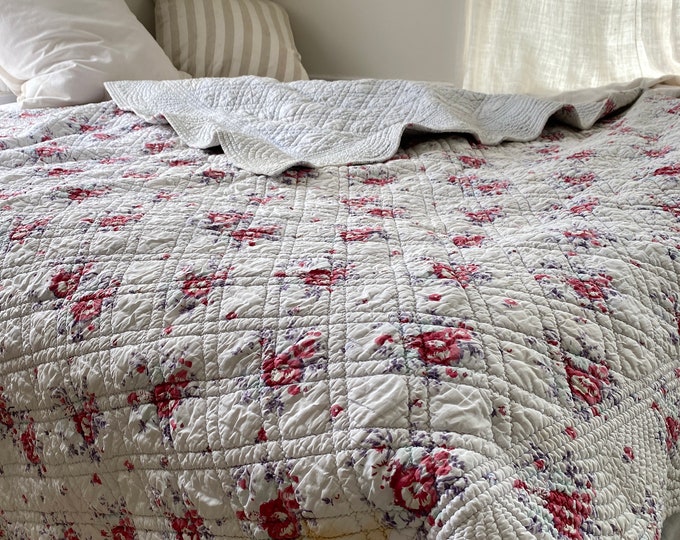 1850 Antique French Quilt Boutis Hand Stitched Floral Shabby - Etsy