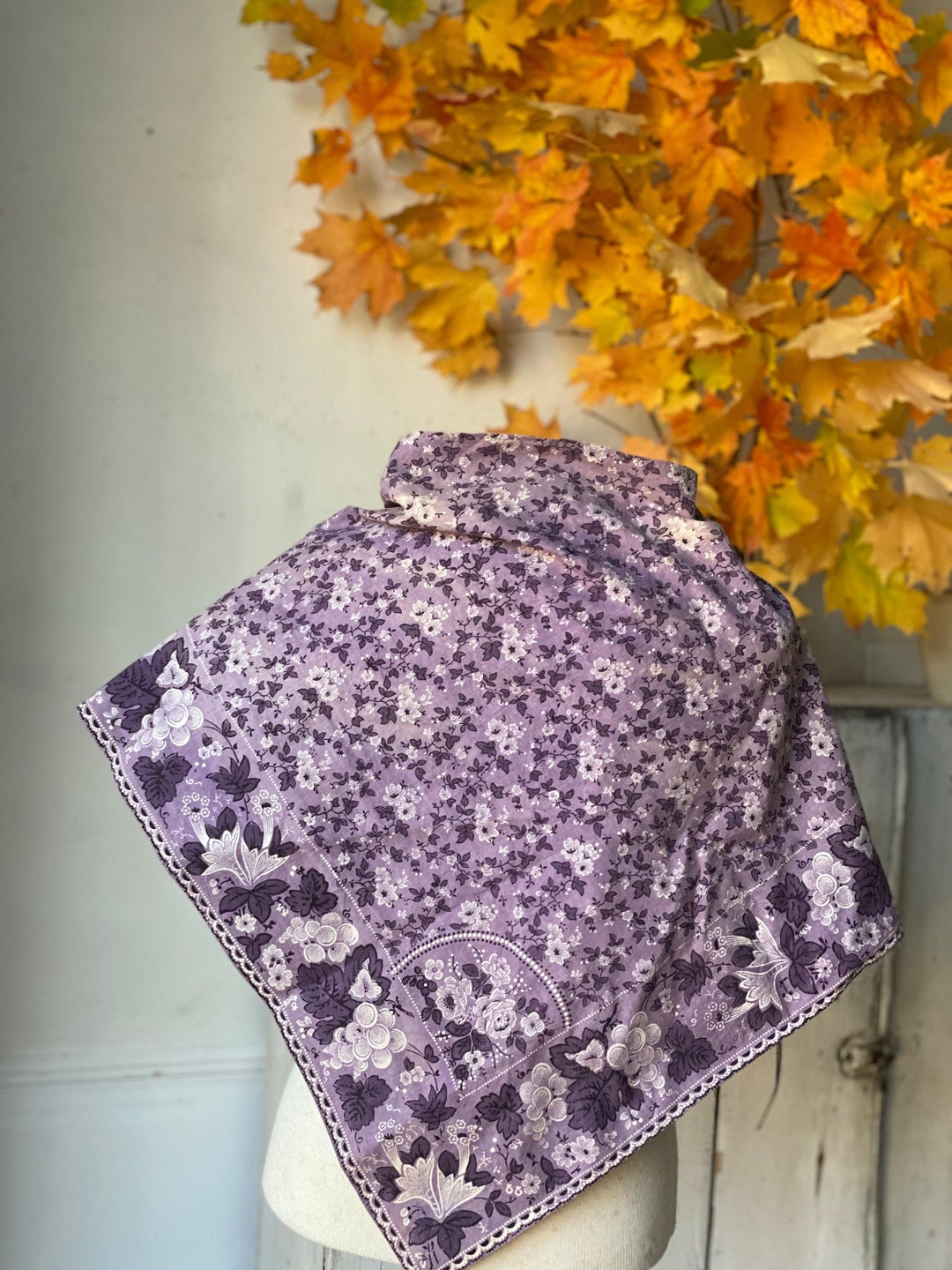 Fichu Scarf Antique French Fichu Vintage Clothing Purple Block Printed ...