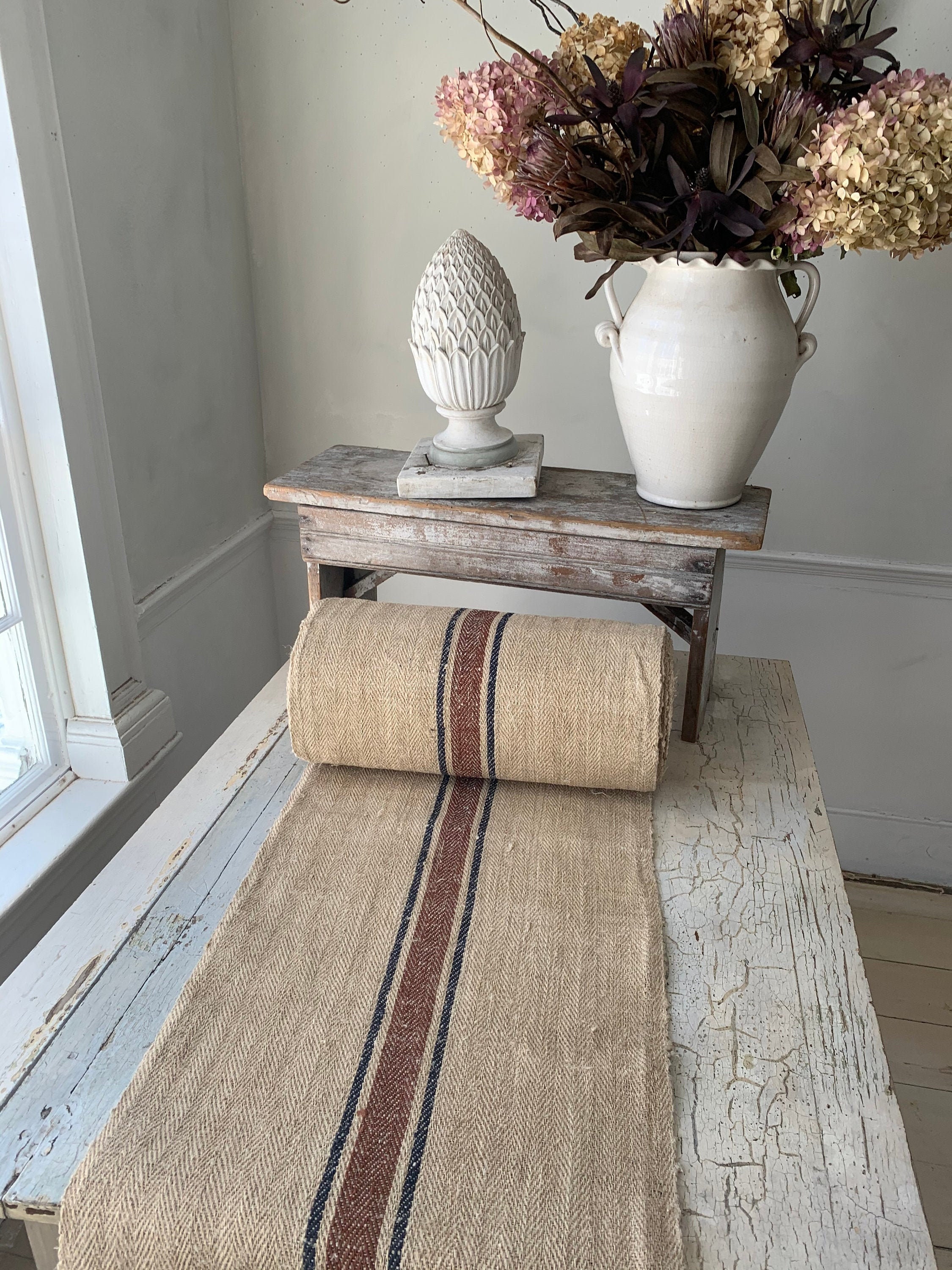 Antique Hemp Table Stair Runner Caramel Stripes Homespun Heavy - Etsy