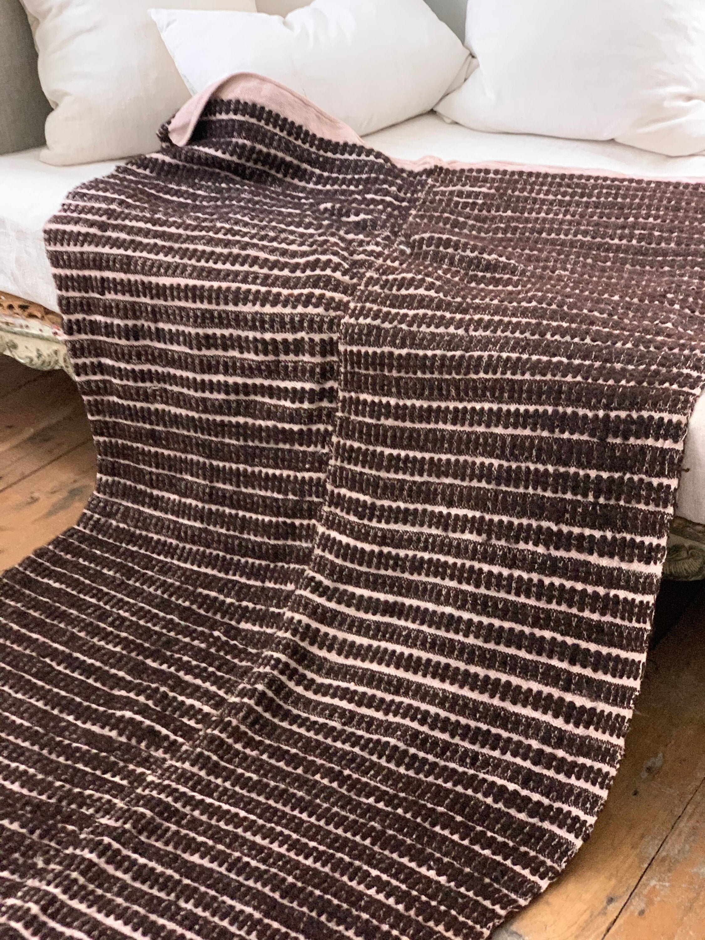 Vintage Wool & Linen Blanket Folk Art Hand Woven Throw Homespun Natural ...