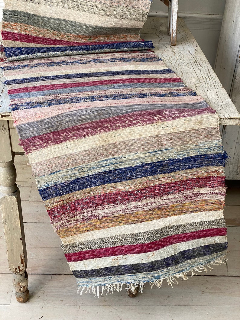 European Rag Rug Hand Woven Vintage Plaid Striped Runner Carpet ...
