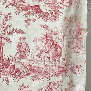 Antique French Hunting Toile Fabric Pink Material Horse Cottagecore ...