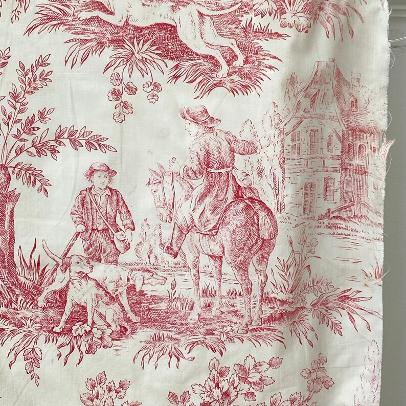 Antique French Hunting Toile Fabric Pink Material Horse - Etsy