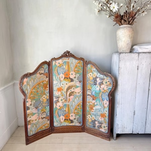 Antique French Art Nouveau Room Divider Furniture Carved Wood Folding ...