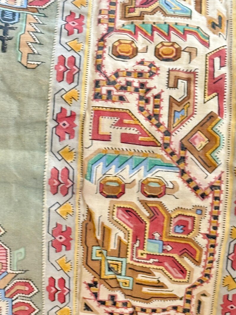 61x43 Antique French Boutis Quilt 1880 Hand Stitched Kilim Pattern ...