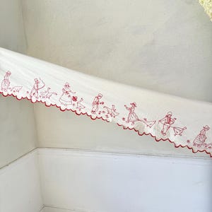 8.5 FEET French Red Antique Redwork Embroidery Embroidered Farm Animals ...