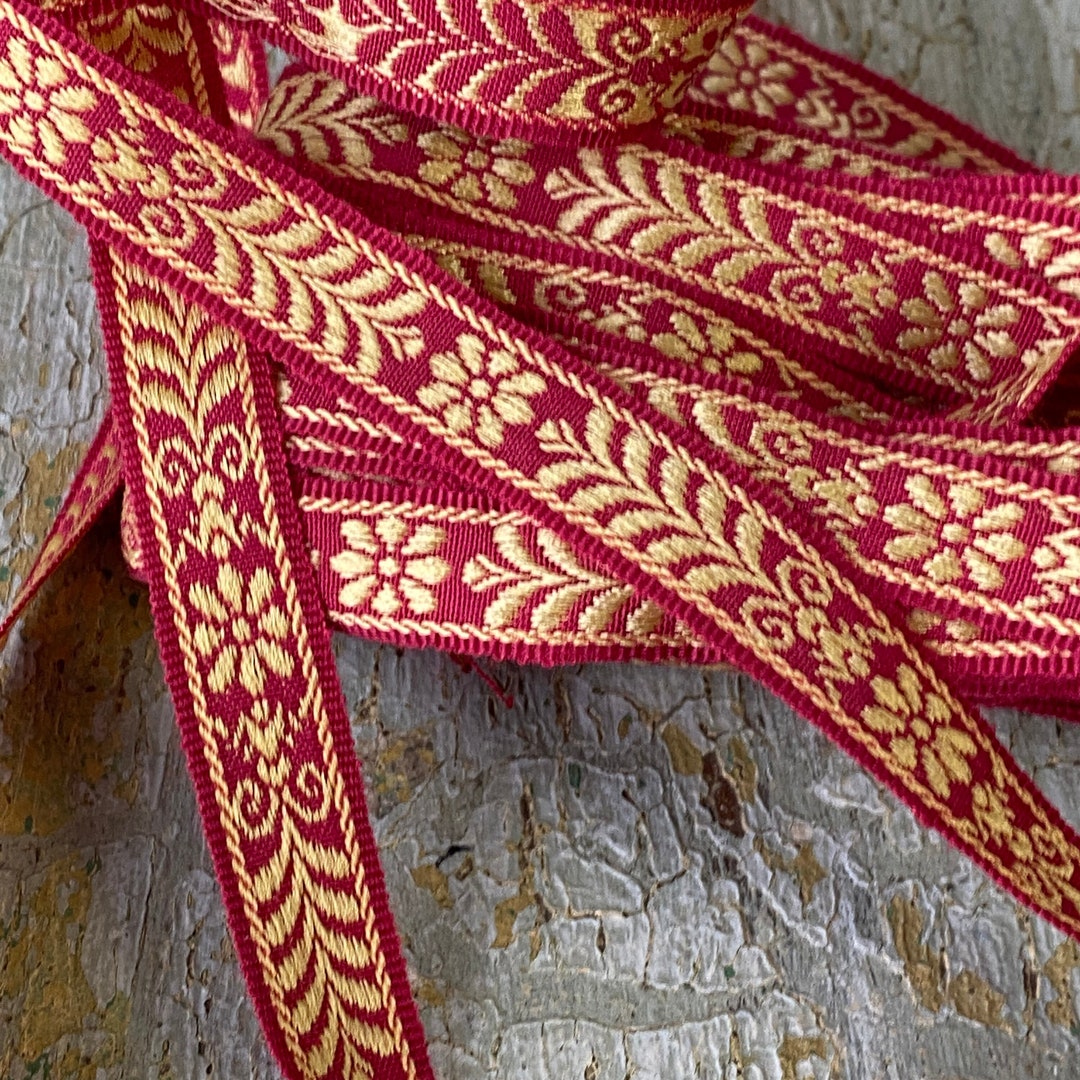 15.8 Feet of Vintage French Ribbon Trim Red and Gold the Textile Trunk ...