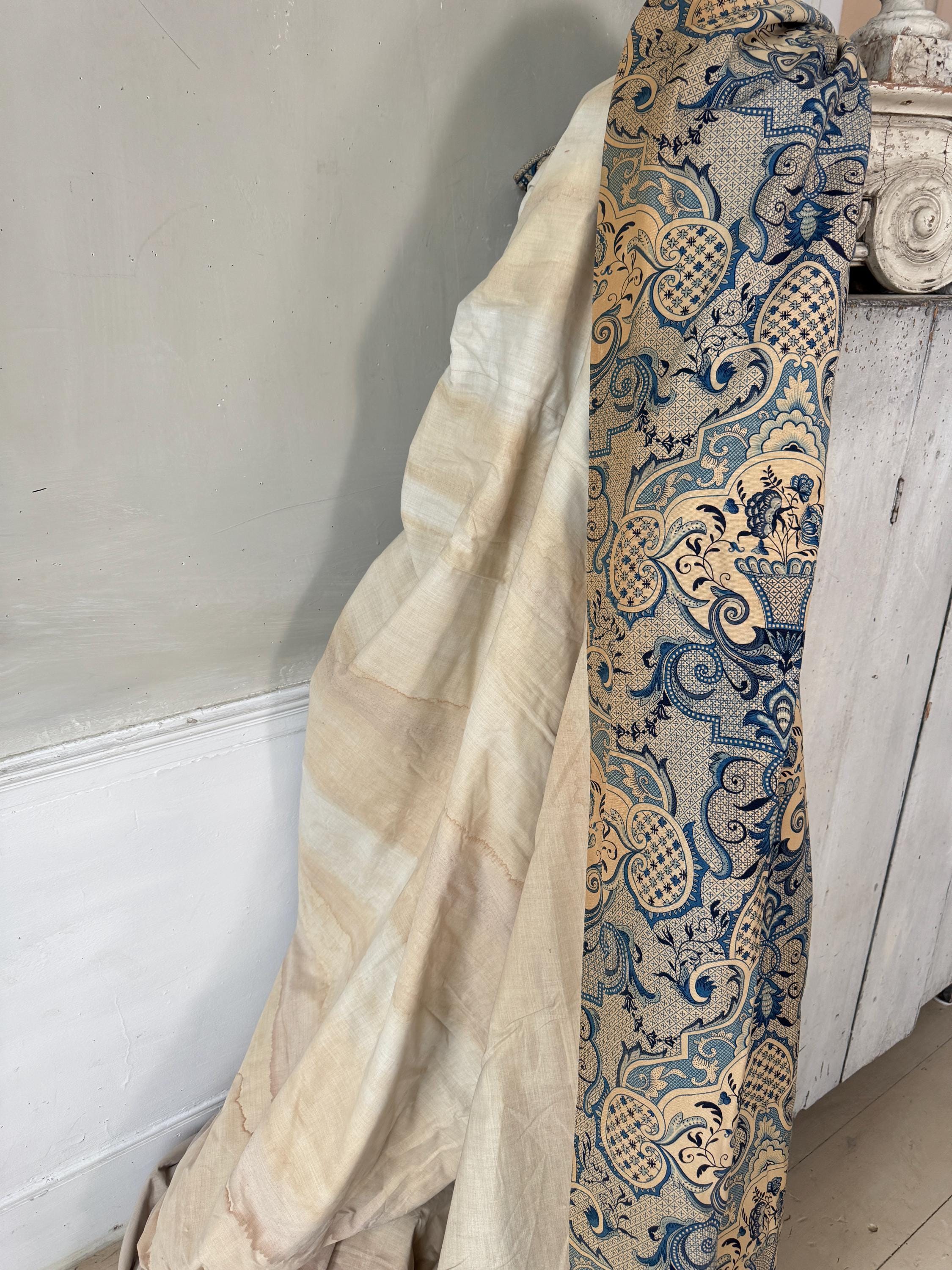 1 ( 2 Available ) 94x95 C1930 French Curtain Blue Cream Vintage Home ...