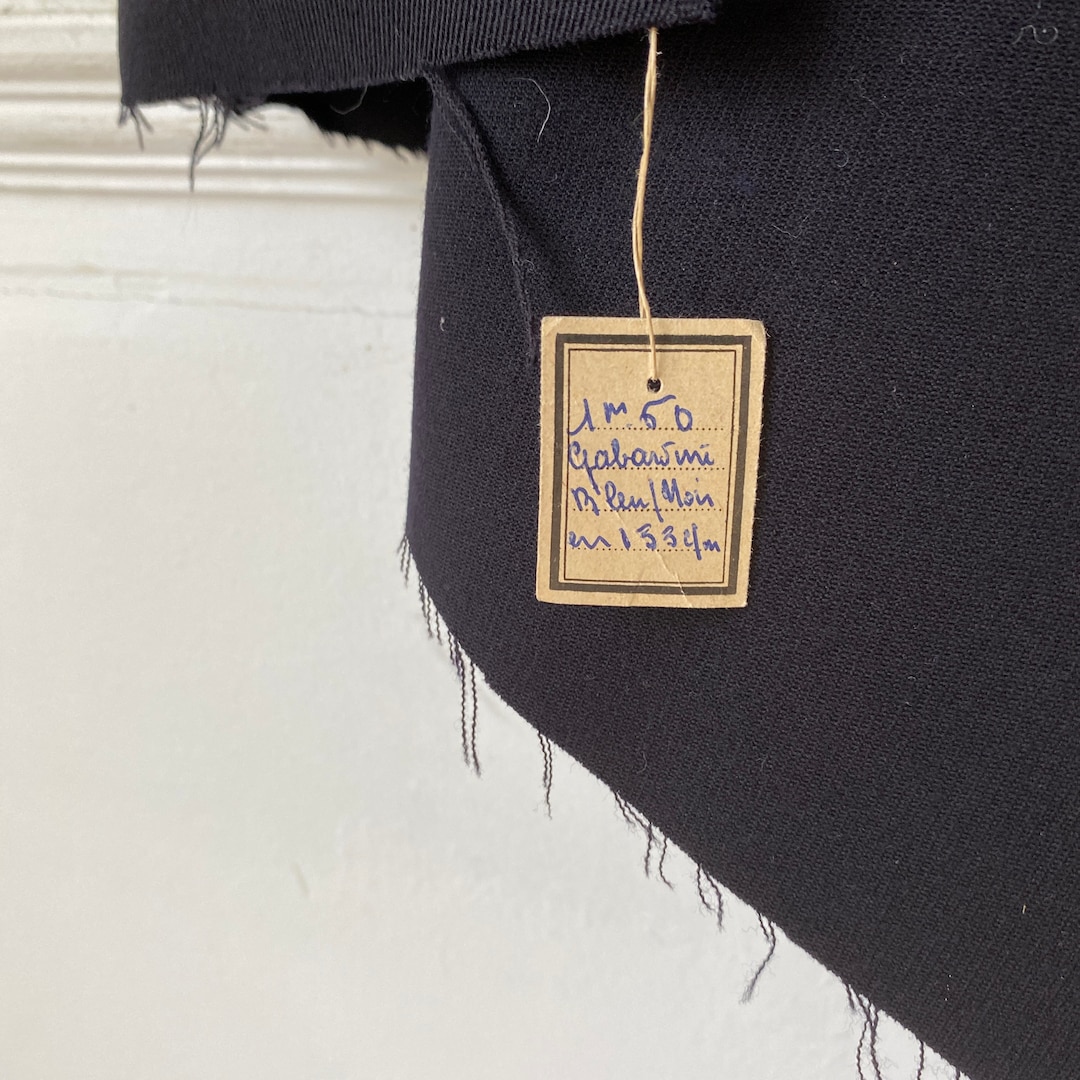 Black Wool Twill Suit Suiting Fabric Unused 1940's WOOL Vintage French ...