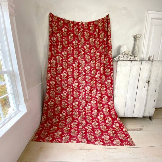 Red floral curtain fabric store