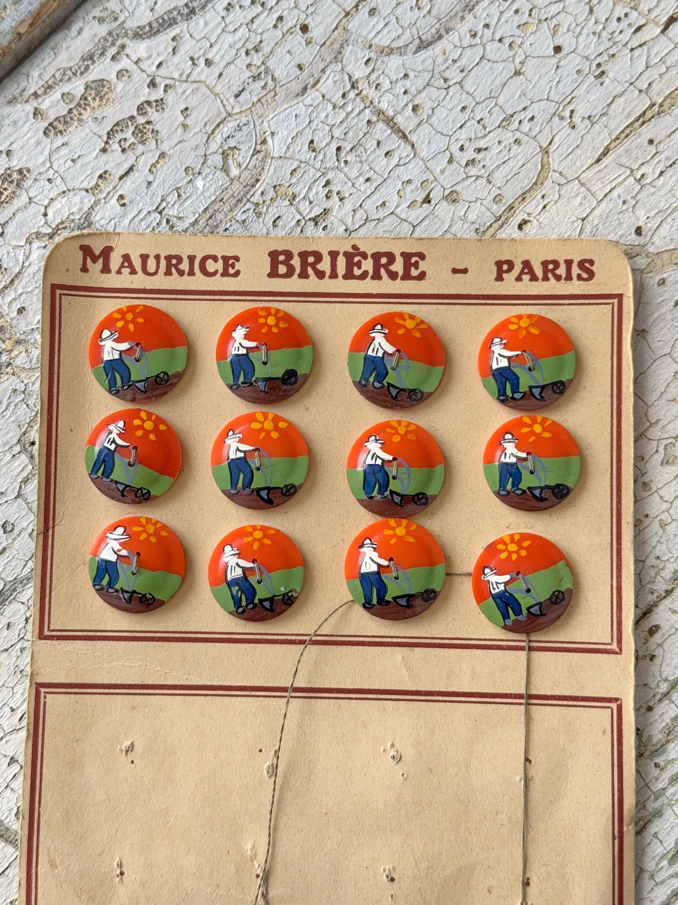 13 Hand Painted French Buttons Farmer Plow Maurice Briere Paris ...