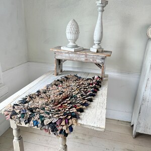 RARE FRENCH 19x36 Rag Rug Handmade Unique Cloth Hemp Linen Backing ...