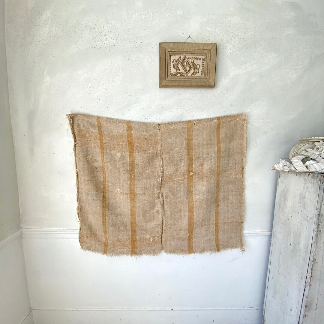 Farmhouse Rustic Textile Antique Hand Woven Linen French Country ...