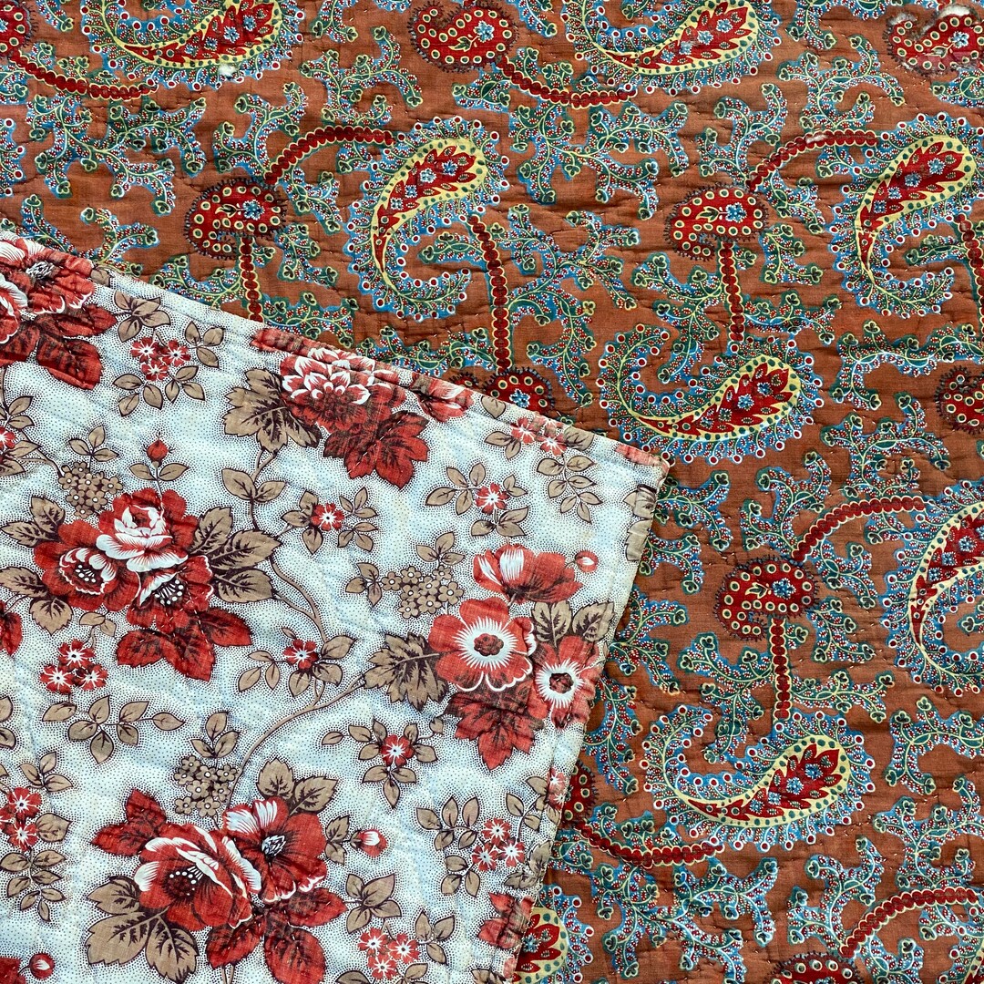 Antique French Whole Cloth Quilt Provence Woodblock Printed C 1810 RARE ...