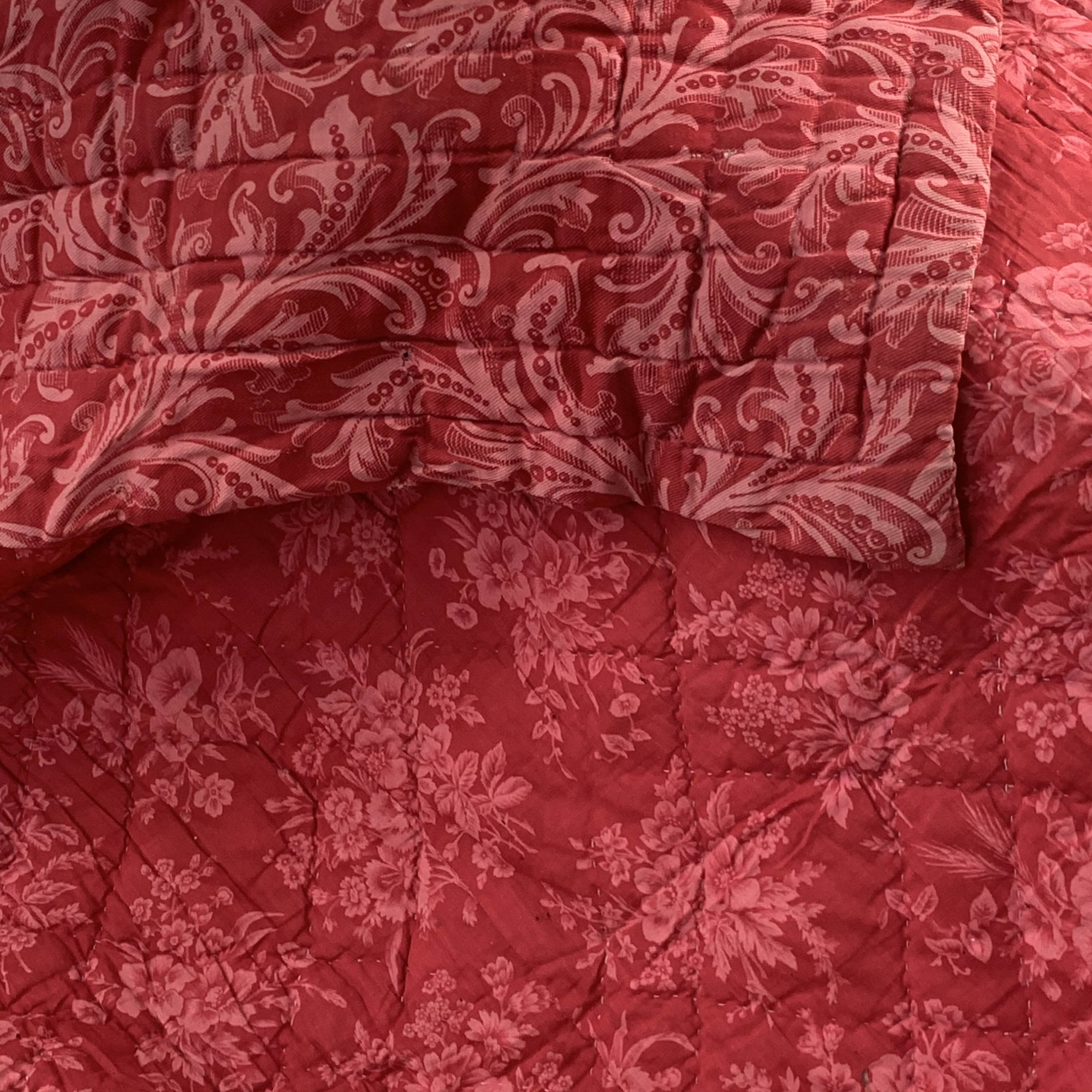 2 Patterns Quilted Fragment Red Fabric 19th Century for - Etsy