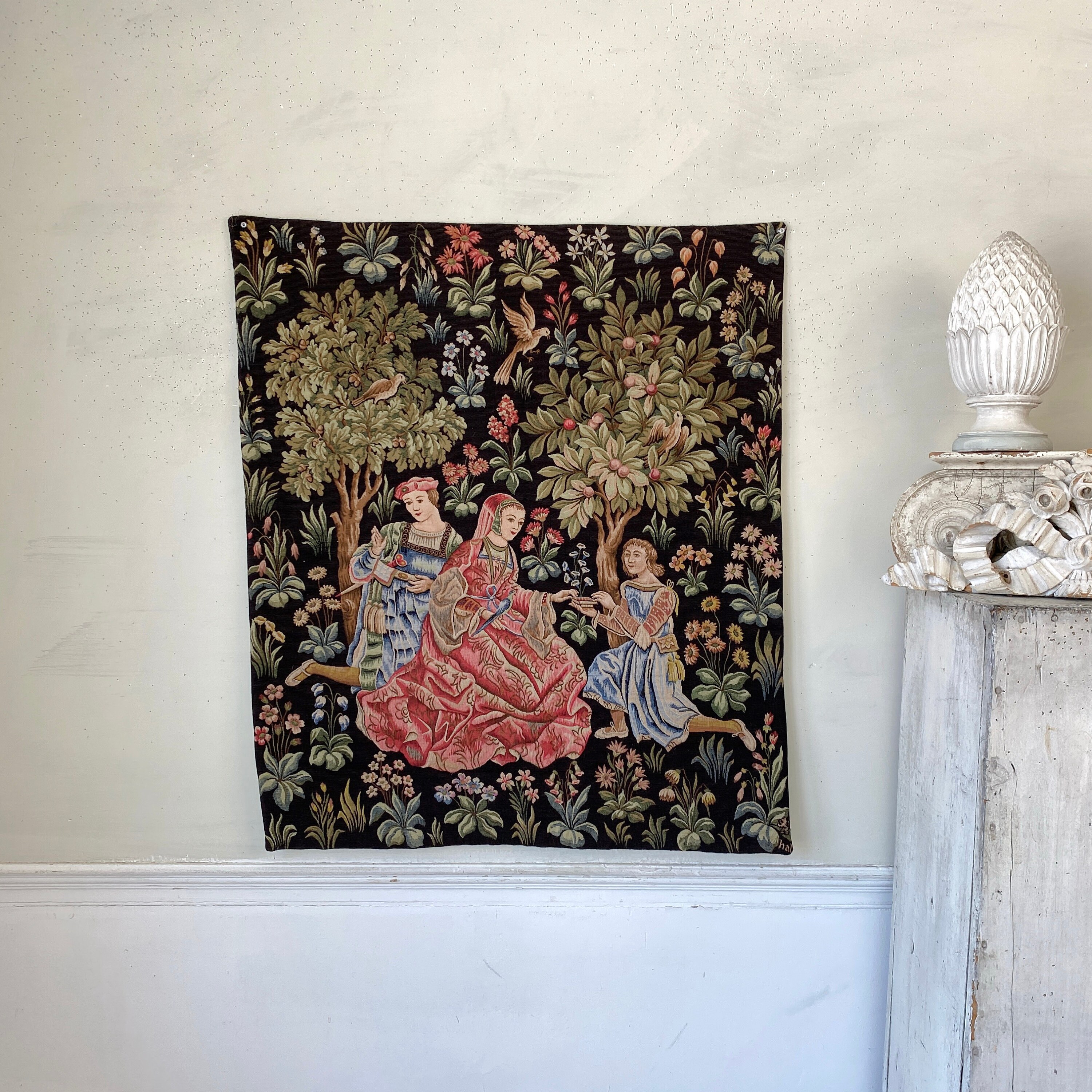 Vintage French 30 X 36 Tapestry Wool Jacquard Weave Black Mediaeval ...