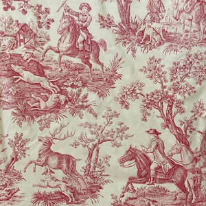Antique French Hunting Toile Fabric Pink Material Horse Cottagecore ...