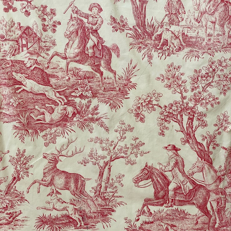 Antique French Hunting Toile Fabric Pink Material Horse - Etsy