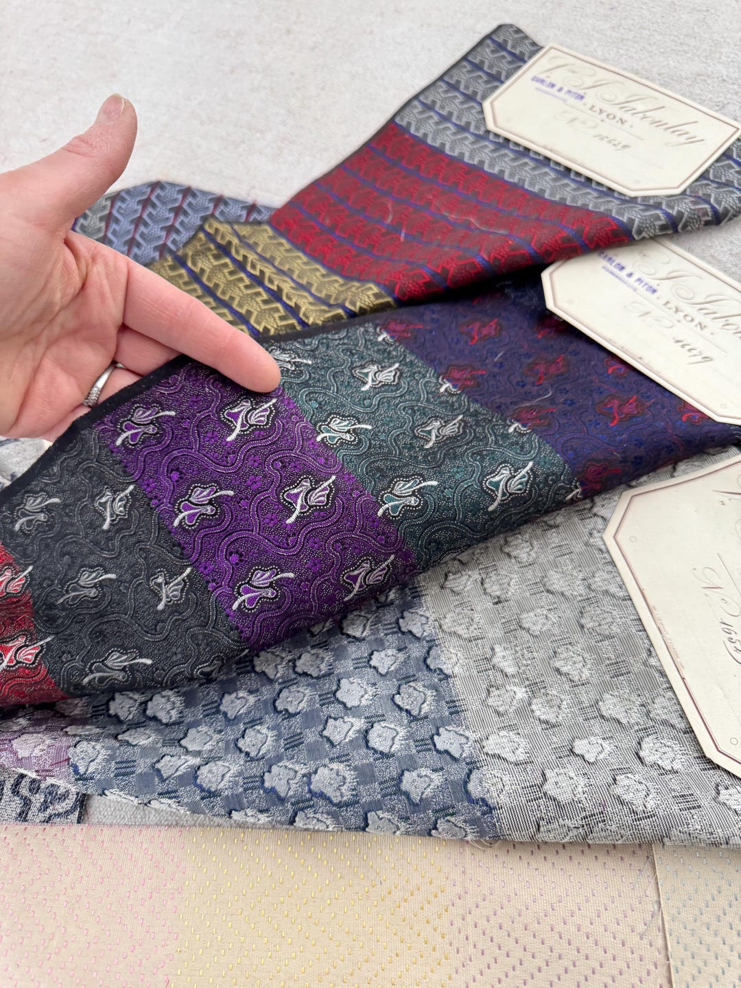 6~ 1880 Soie Silk De Lyon Fabric Samples Swatches Small Scale Patterns ...