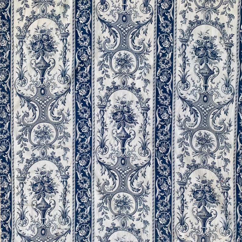 Monochromatic Antique French Fabric Blue Toile Material Medium - Etsy