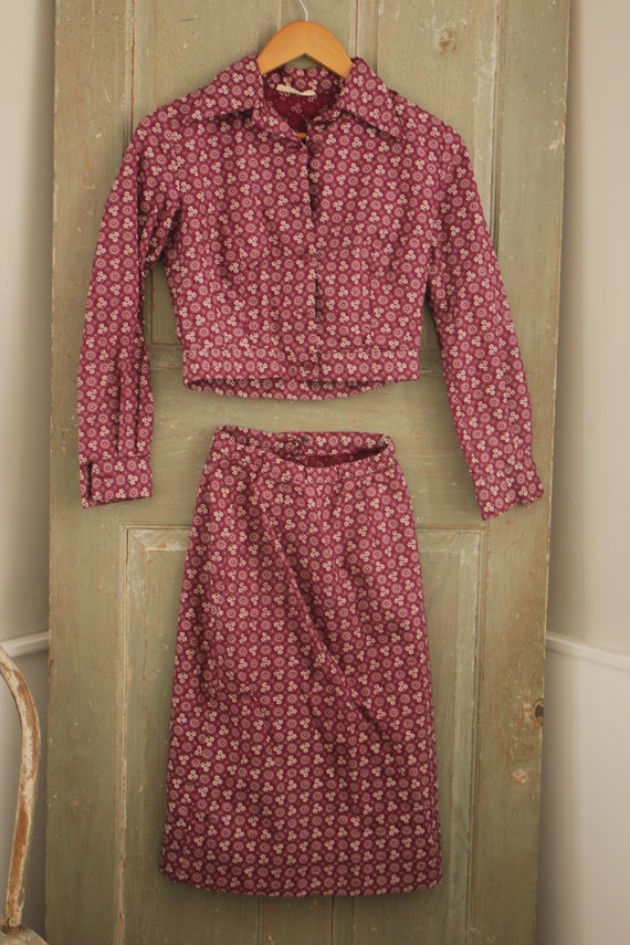 Two piece matching outfit magenta floral printed rayo… - Gem